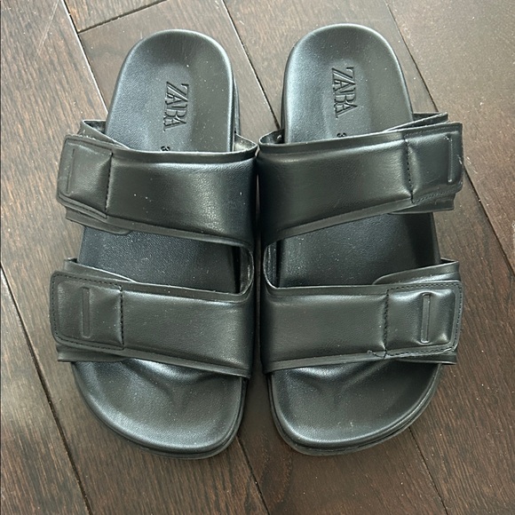 Zara | Shoes | Zara Black Double Strap Slides | Poshmark